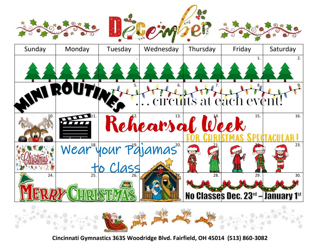 Monthly Calendar - Cincinnati Gymnastics | Home of Olympic Champions (513) 860-3082 | Gymnastics ...