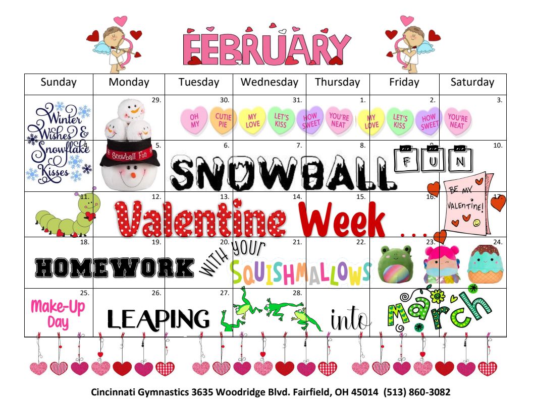 Monthly Calendar - Cincinnati Gymnastics | Home of Olympic Champions ...