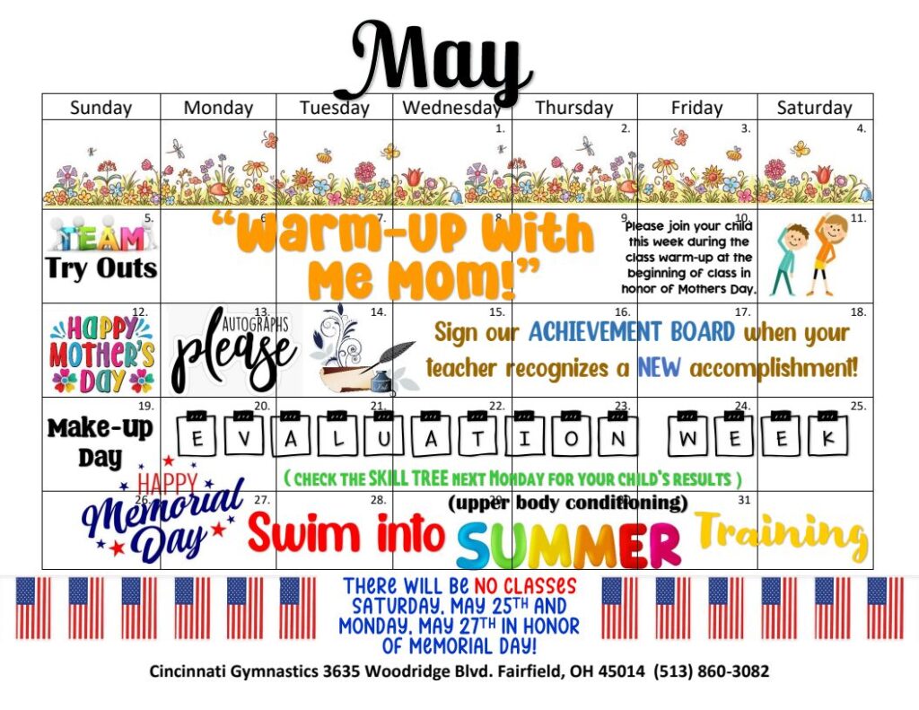 Monthly Calendar - Cincinnati Gymnastics | Home of Olympic Champions ...